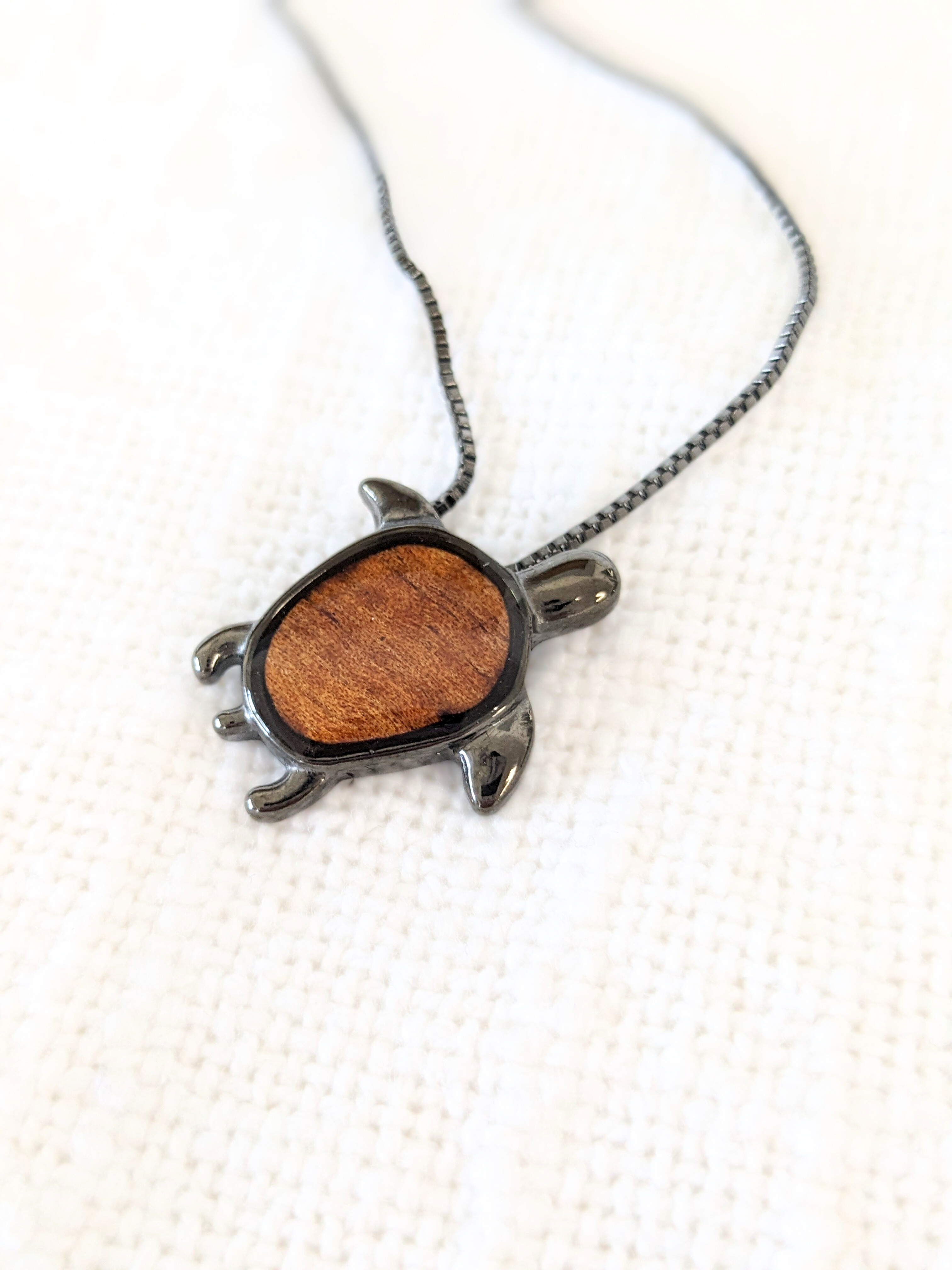 Hawaiian Koa Honu Necklace - Gunmetal – Banana Patch Studio
