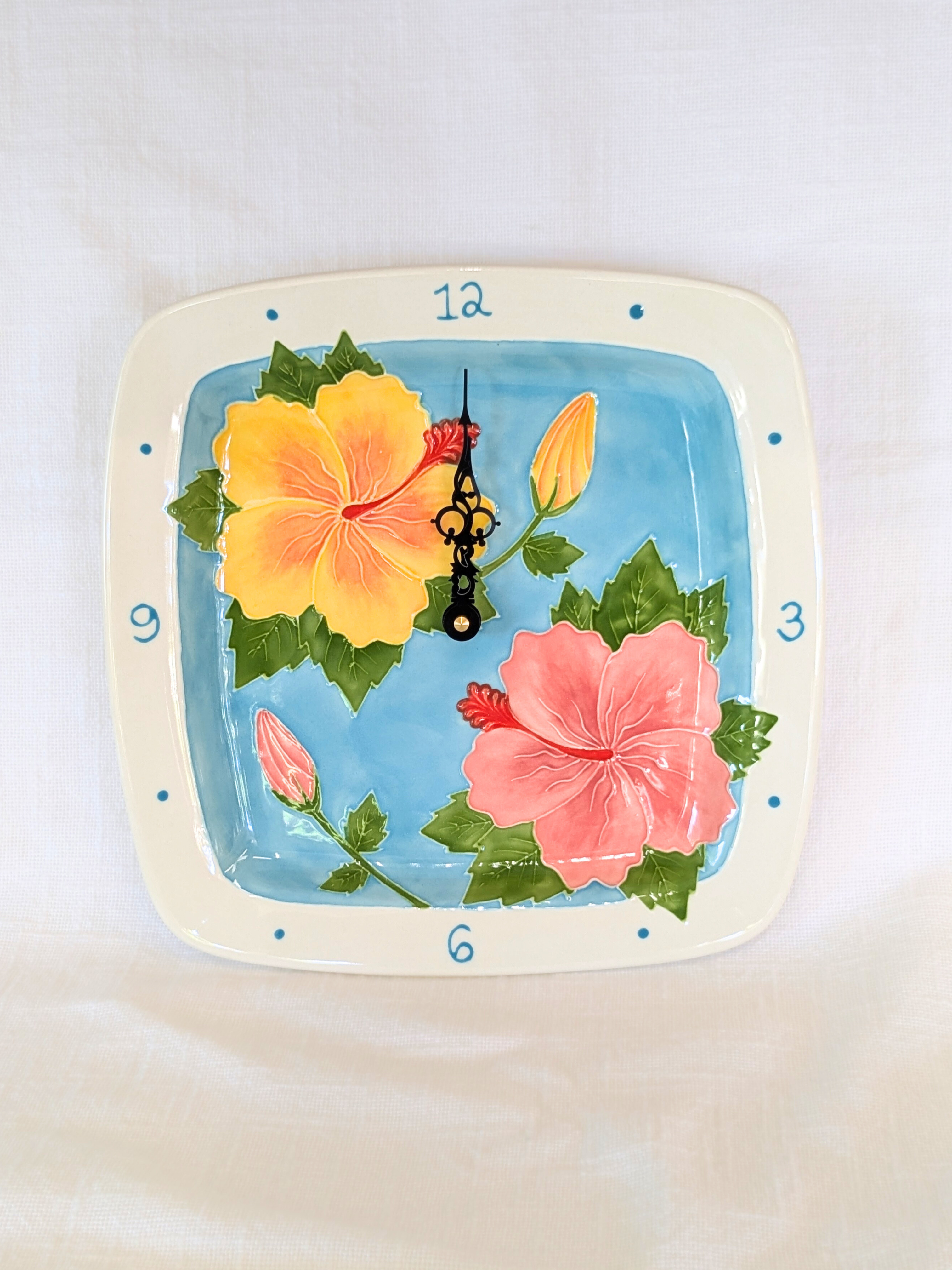 Square Plate Clock-Hibiscus – Banana Patch Studio