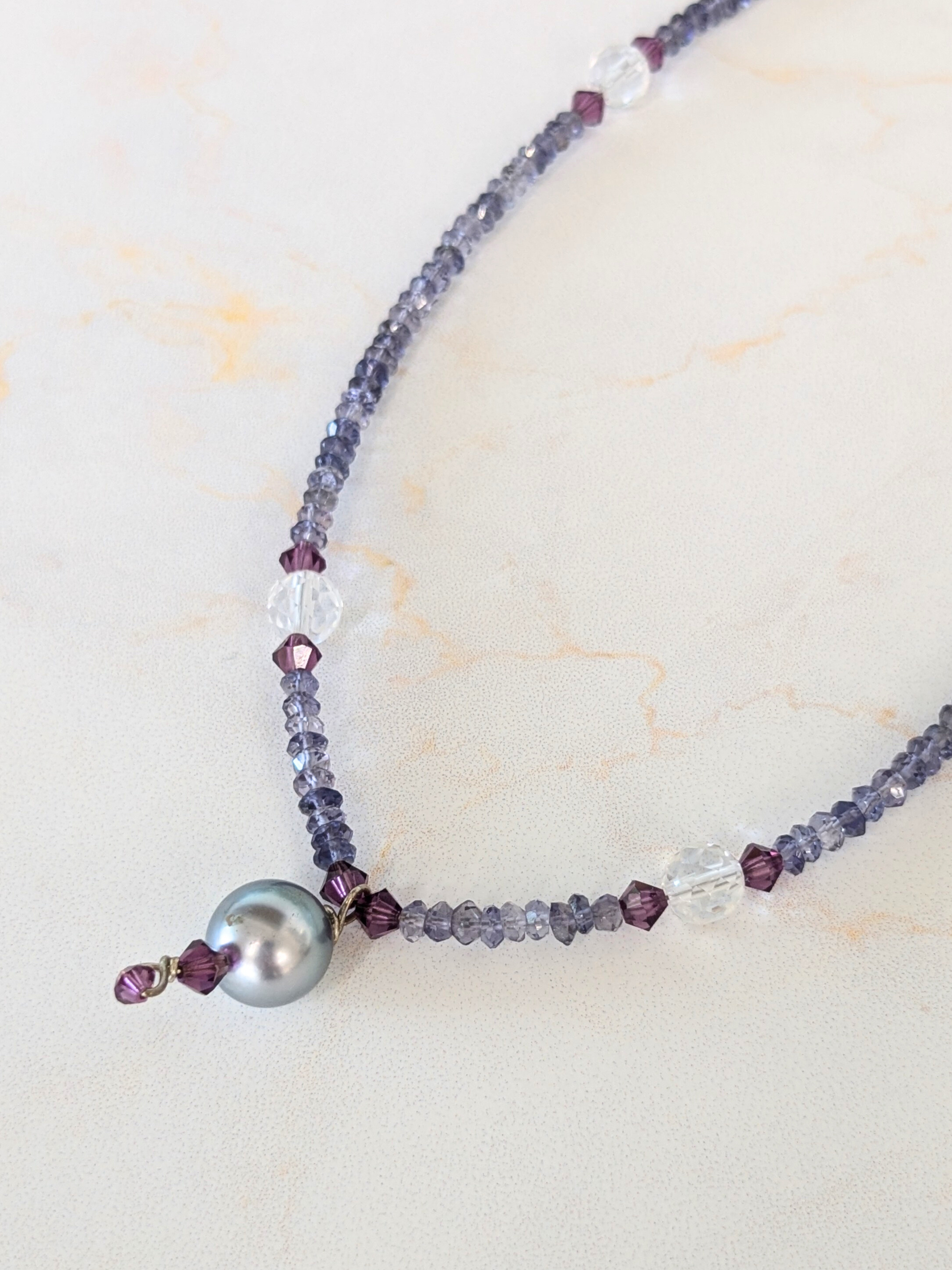 Swarovski Crystal Iolite Quartz with Pearl Necklace – Banana Patch Studio