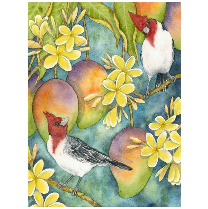 Brazilian Cardinals in the Plumeria (Giclée) – Banana Patch Studio